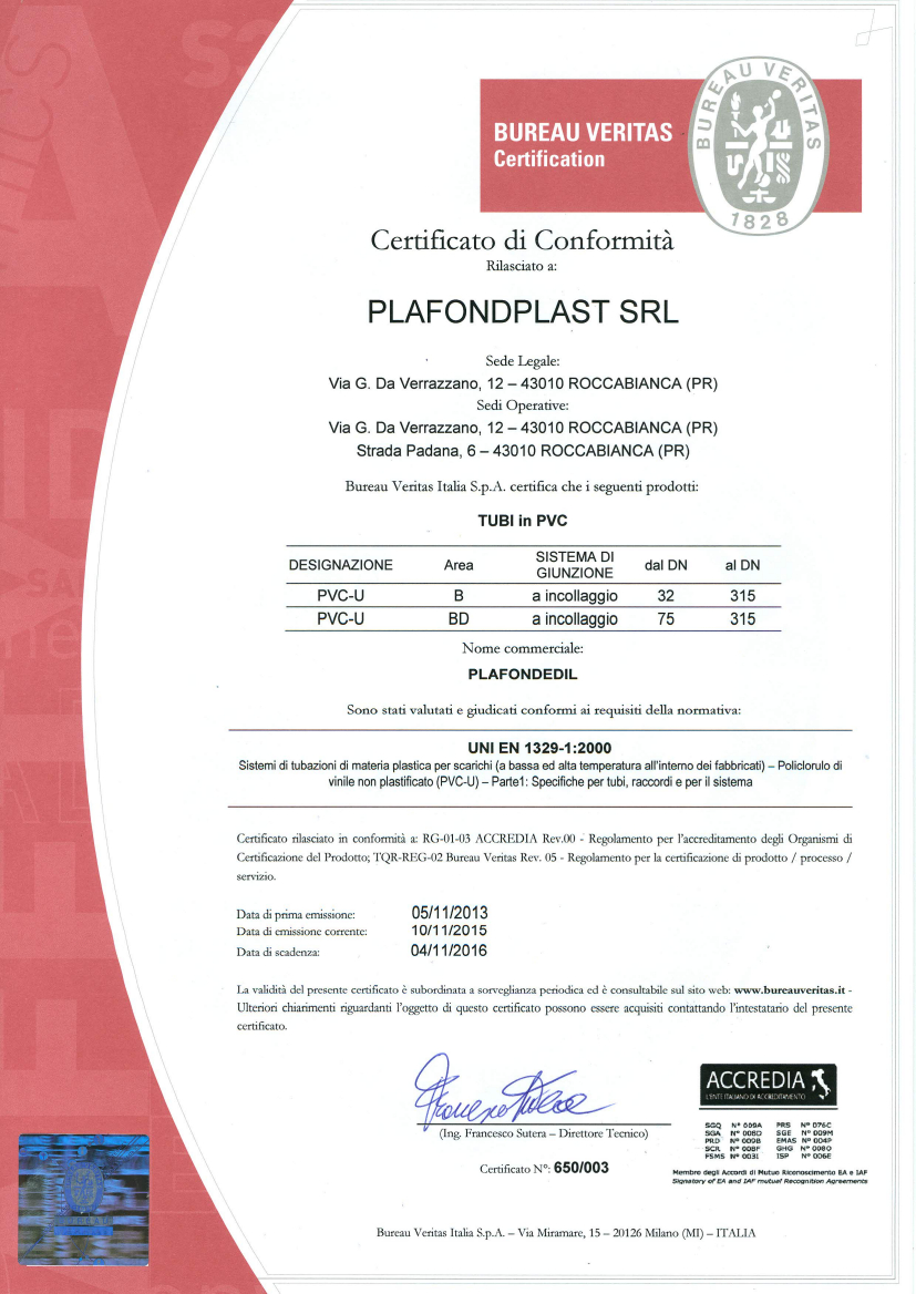 CERTIFICAZIONI TUBI PVC